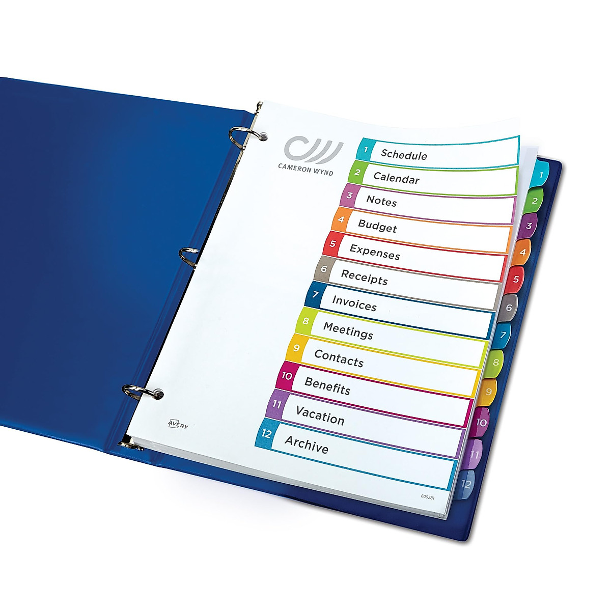 Avery 12 Tab Dividers for 3 Ring Binders, Customizable Table of Contents, Multicolor Tabs, 1 Set (11843)