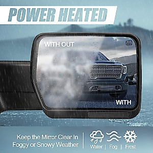 Auto Dynasty Passenger Right Rear View Side Towing Mirror - Power Adjust | Manual Folding | Heated Glass - Compatible with Ford F150 04-14, Texture Black