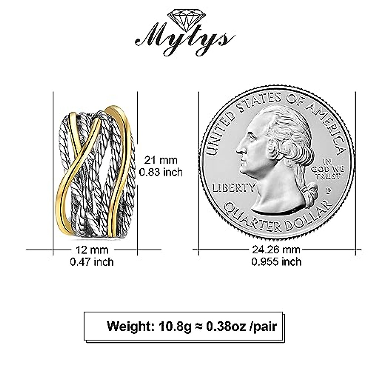 Mytys Two Tone Earrings for Women Gold and Silver Rose Gold Crossover Half Hoop Statement Designer Stud Earrings (delicate gold & silver)