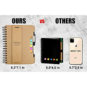 SAIBANG A5 Spiral Notebook Business Notepad with Pen in Holder and Sticky Notes Index Tabs Page Markers for School Office, 18 by 21 cm, 60 Sheets Totally, Kraft Cover (Khaki)