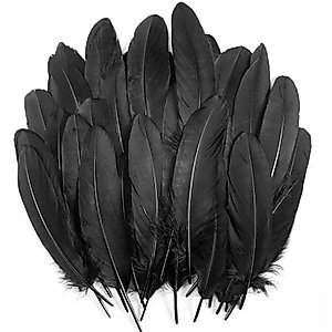 UNEEDE 120Pcs 6-8 Inch Black Feathers, Natural Goose Feathers for DIY Halloween Decorations, Halloween Decoration,Cosplay, Gothic Costumes & Crafts