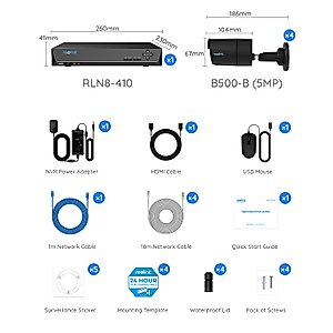 REOLINK 8CH 5MP Black Security Camera System, 8pcs Person/Vehicle Detection Smart 5MP Wired Outdoor PoE IP Cameras, 8MP 8-Channel NVR with 2TB HDD for 24/7 Recording, Bundle with RLC-510A Black