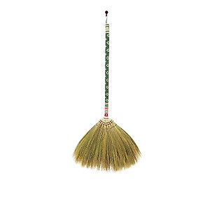 AW BROOMS Natural Grass Thai Broom for Sweeping Vintage Retro, Handmade Broom,Witch Broom,Durable Broom for Indoor & Outdoor,Broomstick Bamboo Stick Long Handle (Turquoise)