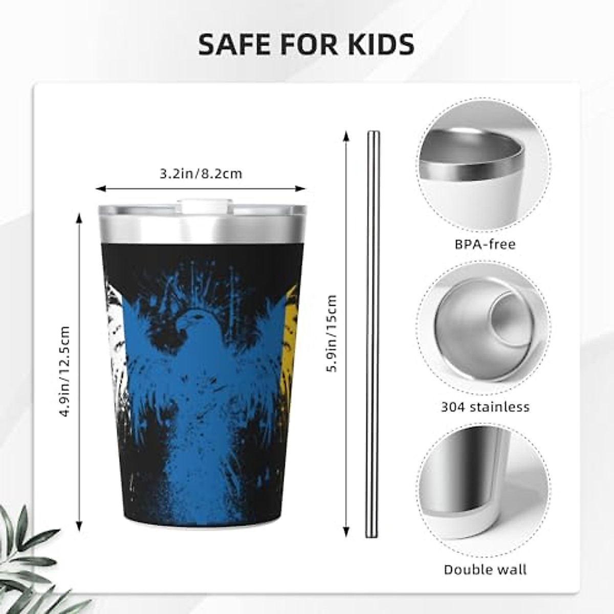 12oz Tumbler Canary Islands Flag Stainless Steel Cup With Straw And Lid Spill Proof Bulk Double Wall Vacuum Reusable Water Tumblers For Cold Hot Drink