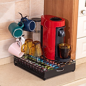 FlagShip for Nespresso Pod Holder Coffee Pod Storage for Vertuo Pod with Crystal Tempered Glass Top Mug Holder(50 Pods & 7 Mugs Capacity)