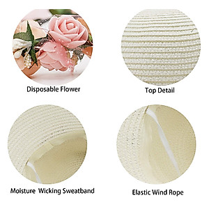 Lovful Fashion Flower Lace Ribbon Wide Brim Caps Summer Beach Sun Protective Hat Straw Hats for Women, White