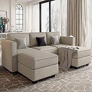 Belffin Modular Sectional Sofa with Double Chaise Velvet U Shaped Sofa Reversible Sectional Couch with Storage Grey