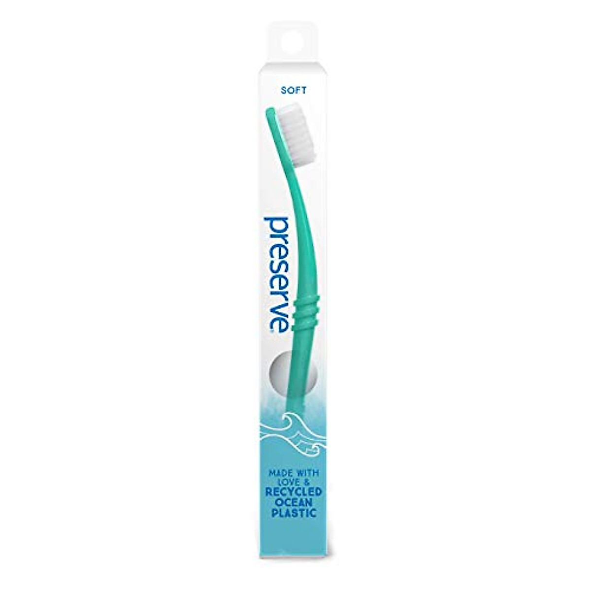 Preserve Ocean Plastic Initiative (POPI) Adult Toothbrush, Made in USA from Recycled Ocean Plastic, Neptune Green, Soft, 6 Count