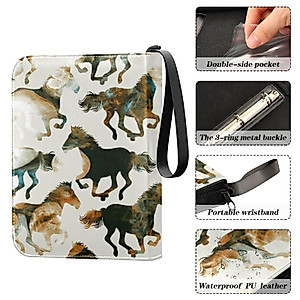 Tie Dye Horses Card Binder 400 Pockets Trading Card Storage Binder Album with Sleeves Zipper Card Collection Holder Folder for Game Cards Sport Cards Sleeved Cards