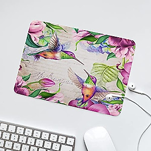 Vintage Bird Floral Anti Slip Rubber Mouse Pad Watercolor Garden Decor Tropical Plant Calla Lily Hummingbird for Wireless Mouse, Computers, Laptop, Office 9.4L x 7.9W Inch