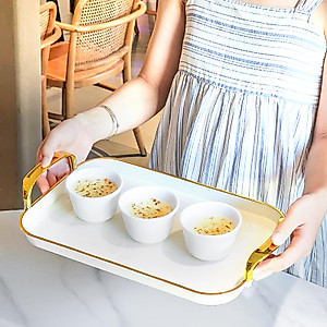 Aayoruro Serving Tray with Handles Set of 3 Rectangular Large Serving Platters 18.3/16.7/14.8 Inch White Plates for Dinner, Party, Entertaining