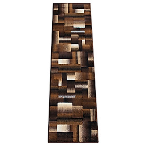 Masada Rugs, Modern Contemporary Runner Area Rug, Brown Black Beige (2 Feet X 7 Feet)