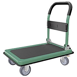 Generic Rolling Flatbed Cart Dolly Folding Platform Trolley Heavy Duty Hand Sack Truck Transport Truck for Loading and Storage,Hold Up to 330 Lbs (Green)