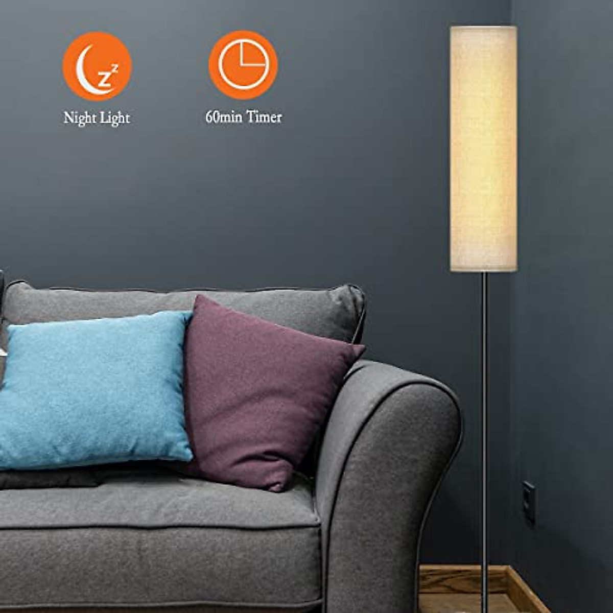 Tedgor Floor Lamp for Living Room, Adjustable LED Floor Lamp with Remote Control, Tall Modern Standing Lamp with Beige Lamp Shade, 12W LED Soft Light for Bedroom,Reading, Study Room Black