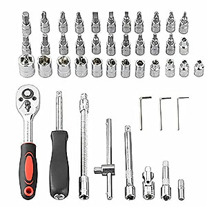 JTSQ 46Pcs 1/4" Ratchet Wrench Combination Package Socket Tool Set Auto Car Repairing Tool box Tool set Tool kit Multi tool Tool organizer Tool box organizer Hand tools Tool storage Home improve