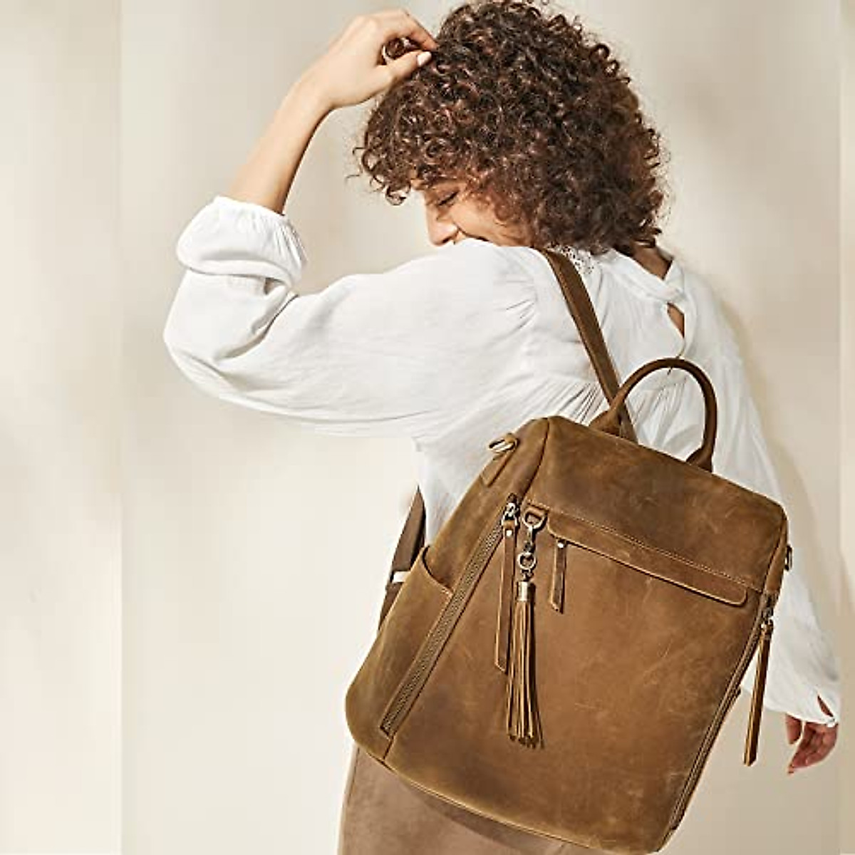 S-ZONE Women Vintage Genuine Leather Backpack Purse Anti-theft Fashion Travel Daypack