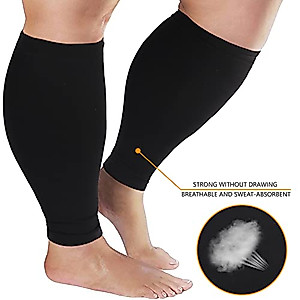 Plus Size Compression Sleeves for Calves Women Wide Calf Compression Legs Sleeves Men 6XL, Relieve Varicose Veins, Edema, Swelling, Soreness, Shin splints, for Work, Travel, Sports and Daily Wear
