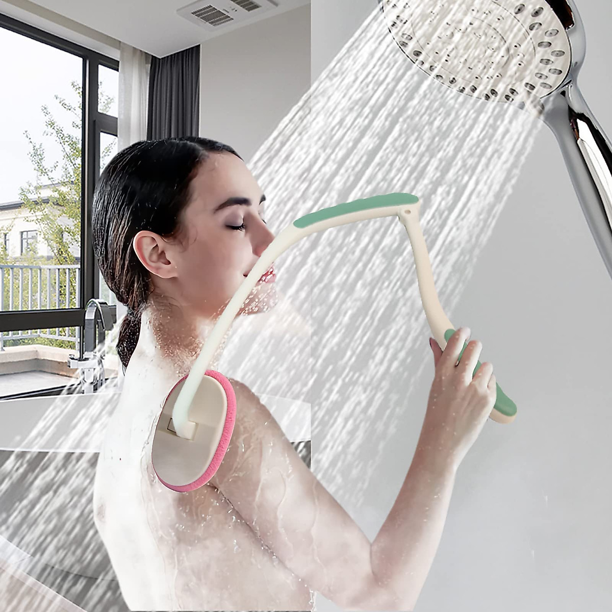 Back Scrubber for Shower, 29.5 in Bath Brushes Long Handles for Elderly, Detachable Curved Back Scrubber, Back Brush for Disabled with Limited Arm Movement, Frozen Shoulder, Men and Women