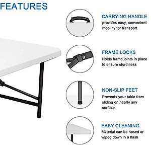 AMIATCH Portable Folding Camping Table, 4ft Heavy Duty Picnic Table Fold in Half Plastic Picnic Desk with Handle for Indoor Outdoor
