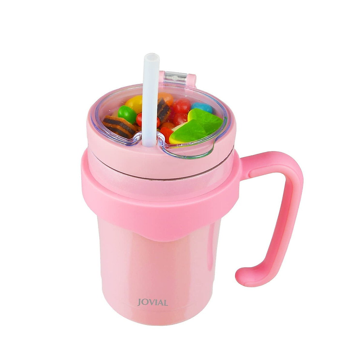 JOVIAL All In One Insulated Snack and Drink Cup 12 Oz-Glitter Pink