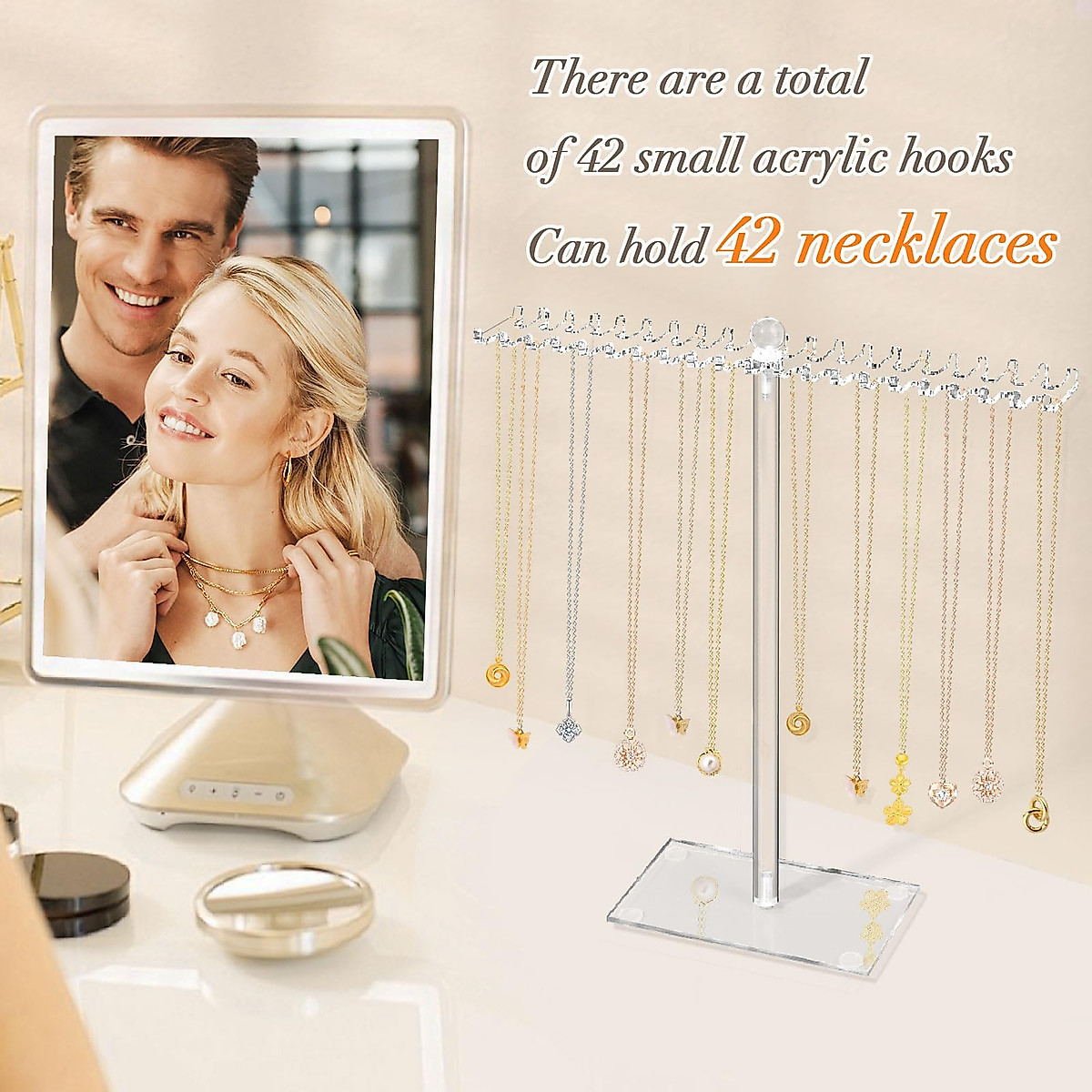 OAOLEER Acrylic Necklace Organizer, Clear Necklace Holder Stand, Jewelry Organizer Display Hanger Rack with Bilateral Hooks for Necklaces Pendant Bracelets Ring (Tall 11.6 in)