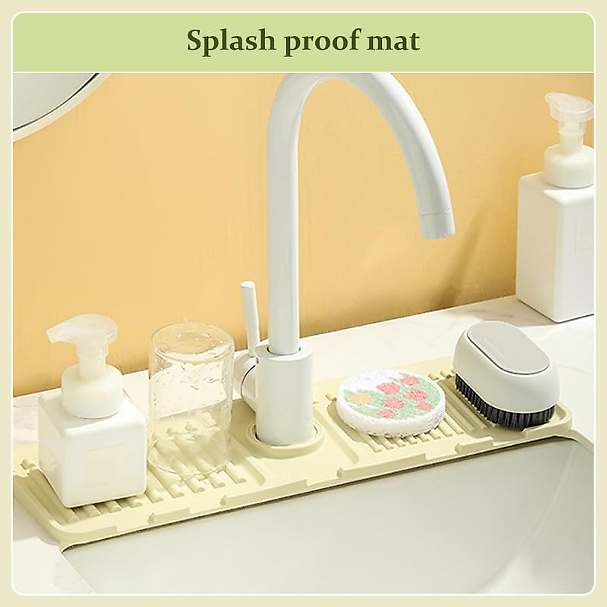 Upgraded Faucet Mat for Kitchen Sink, 2024 New Kitchen Sink Splash Guard Silicone Draining Mat Dish Soap Sponge Holder Tray for Kitchen Bathroom Sink (Grey, 17.5" x 5.5")