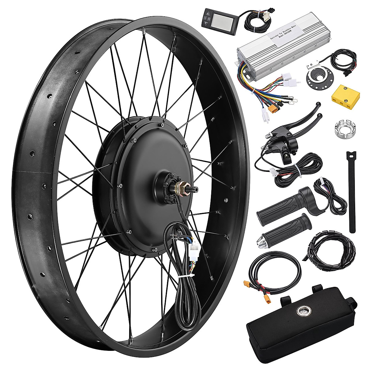 AW Electric Bike Conversion Kit 26" Front Wheel 48V 1500W EBike Conversion Kit for 4" Fat Tire Cycling Hub Motor W/LCD & PAS System Twist Throttle