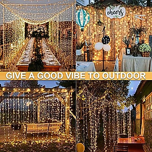 JMEXSUSS 300 LED Remote Control Curtain Lights, Plug in Fairy Curtain Lights Outdoor, Window Wall Hanging Curtain String Lights for Bedroom Backdrop Wedding Party Xmas Indoor Decor, Warm White