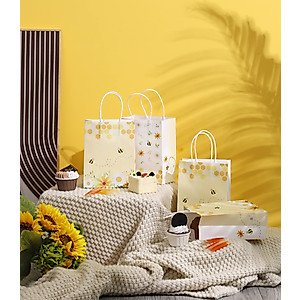 Winoo Design Bee Gift Bags with Handles - 16 PK - Bee Bags for Party Favor, Bee Paper Bags for Bee Party Decorations, Bee Birthday Party Decorations, What Will It Bee Gender Reveal Party Supplies