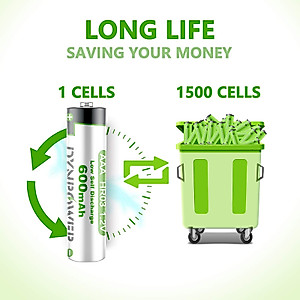 Dynpower NiMH AAA 600mAh Rechargeable Batteries 1.2V,Pre-Charged Triple A for Outdoor Solar Lights Garden Light and Household Devices, (Pack of 12)