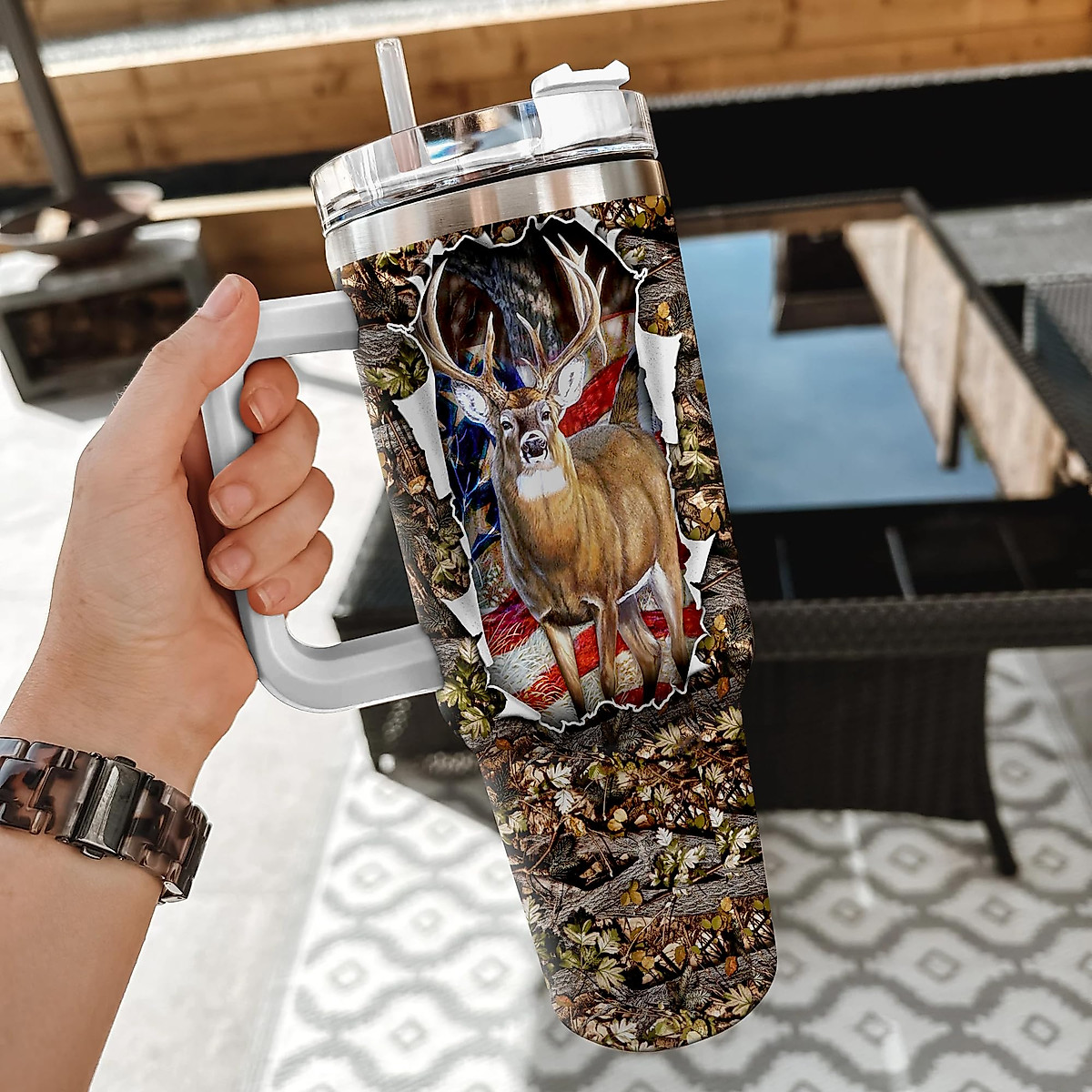 Hyturtle Personalized Hunting Gifts For Men-Deer Hunting Tumbler 40oz with Handle & Straw-Stainless Steel Travel Coffee Cup With Lid Gift For Dad Him Boy Husband-Birthday Christmas Gifts For Hunters