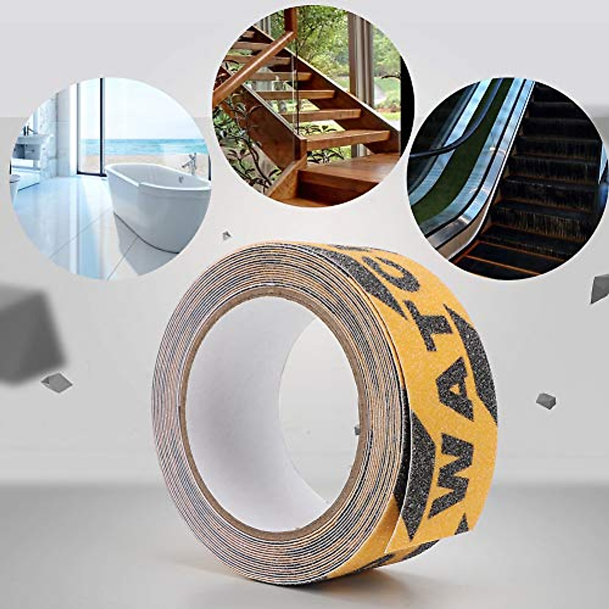 Watch Your Step Floor Signs, Heavy Duty Anti-Slip Safety Roll Grip Strip Non-Slip Traction Step Tape, 2 X 16.4' Anti Slip Tape Stickers, Abrasive Adhesive for Stairs, Safety, Tread Step, Indoor