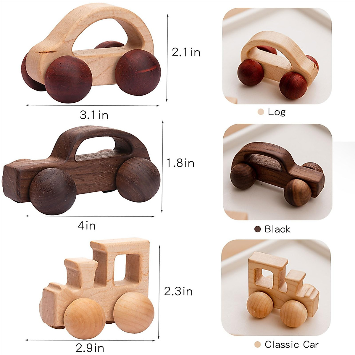3PCS Wooden Baby Toys,Baby Grasping Toys Push Car Toys Montessori Toys Wooden Toy Vehicles,#3