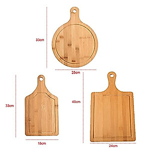 Guojanfon Bamboo Cutting Board,Meat Chopping Boards,Pizza Peel Paddle with Handle for Homemade Baking Pizza Bread Cake Fruit Vegetables (Round-Board)