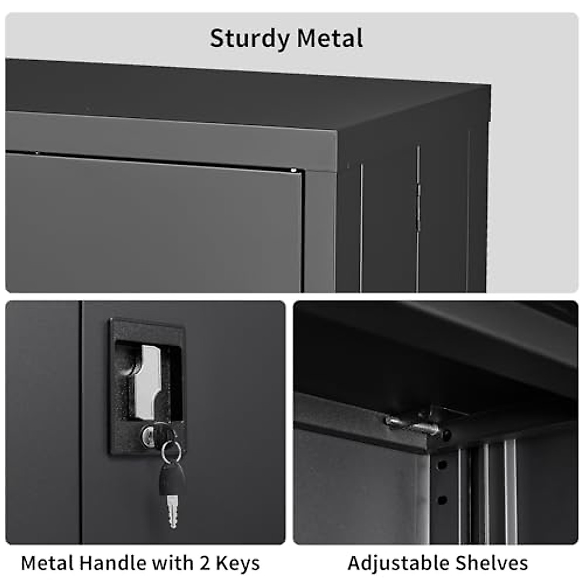 GREATMEET Metal Storage Cabinet with Locking Doors and Adjustable Shelves,31.5" H Steel Storage Cabinet with Wheels for Office,Home,Garage,Classroom Black