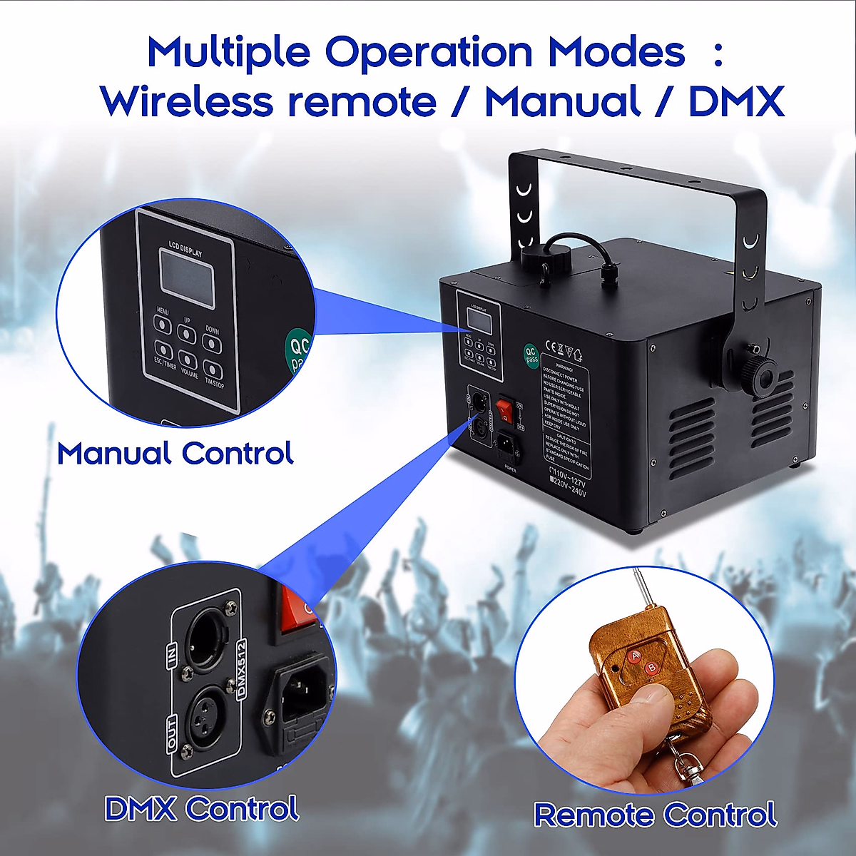 TCFUNDY 1500W Fog Machine with 16 LED Lights, Haze Machine 10000CFM with Timer Continuous Spray, Halloween Smoke Machine Stage Effect DMX Hazer, w/Remote Control, for Party Wedding Disco Performance