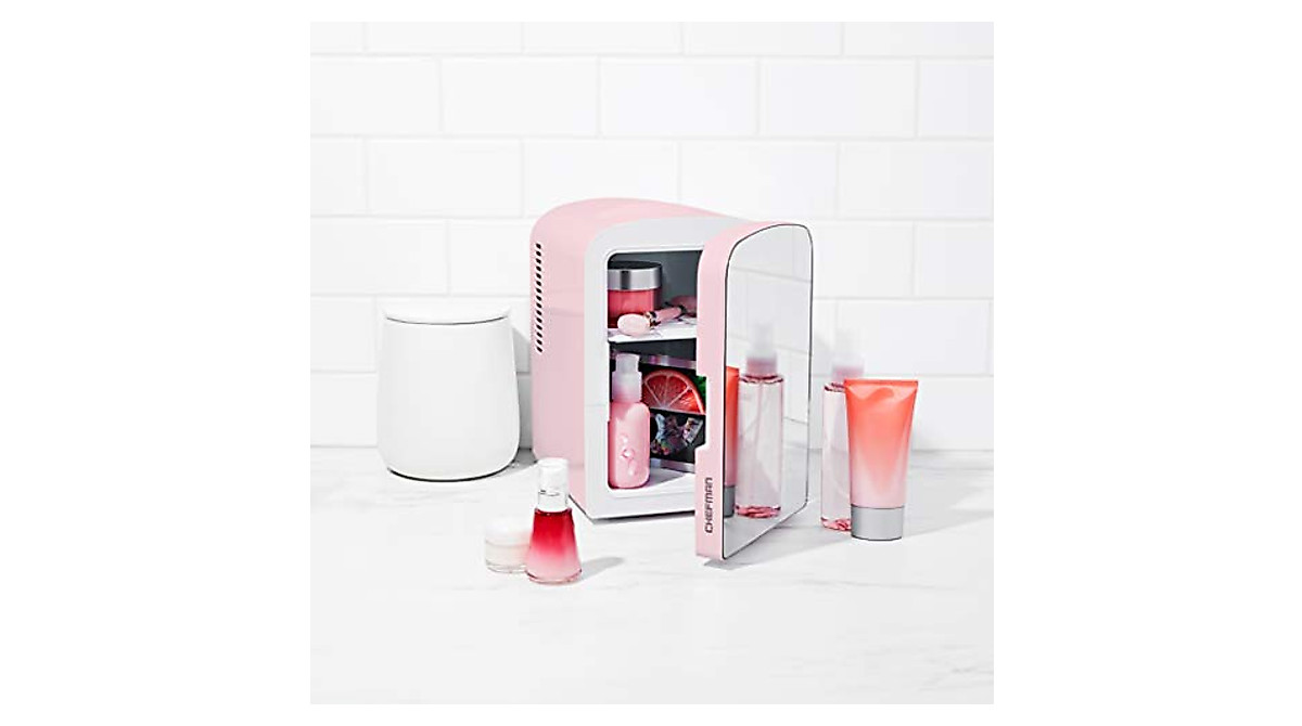 Chefman Portable Mirrored Mini Fridge for Beauty & Travel