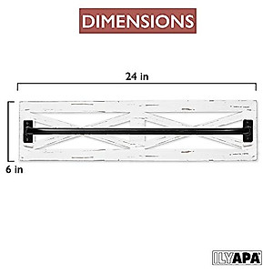 Ilyapa Rustic Towel Bar for Bathroom, 24x6 Inches - Wall Mounted Towel Rack with White Weathered Wood & Black Metal Bar, Farmhouse Decor