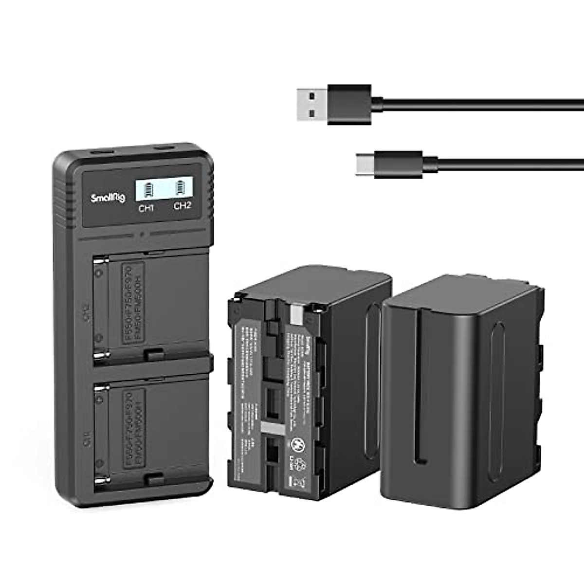 SmallRig NP-F970 Replacement Batteries (2 Pack) & Fast Charger USB Dual Charger for Sony NP-F970 NP-F960 NP-F950 NP-F930 NP-F550 NP-F570 NP-F750 Batteries, for Sony Camcorders, Other Monitors - 3823