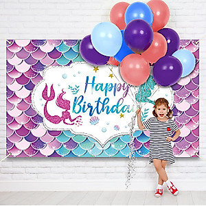 Mermaid Birthday Party Decorations Under The Sea Birthday Party for Girl Princess Large Mermaid Themed Birthday backgroud Backdrop for Indoor Outdoor Car Party Decorations Supplies