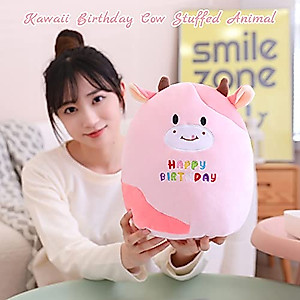 SQEQE Cow Plush Toy Cute Pink Cow Stuffed Animals Soft Pillow Plushies Kawaii Cow Plushie for Girls Boys Kids Birthday Gifts Decor 10 inch
