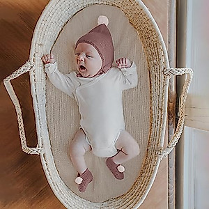 lulumoon Muslin Bassinet Sheets Fitted - Universal Cotton Baby Sheets for Rectangle, Hourglass or Oval Bassinet Mattress (Sand & Cream)