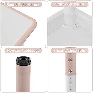 DOREROOM Toddler Table and Chairs Set for 4, 49''L x 25''W Kids Study Table and Chair Set, Height-Adjustable, Graffiti Desktop, Children Activity Table for Daycare, Classroom, Home, Pink