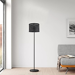 EXCEART Small Woven Lamp Shade E27 16cm Plastic Pendant Lampshade Drum Chandelier Light Cover Wall Floor Table Lamp Bulb Cage Guard Rustic Hanging Light Fixture B