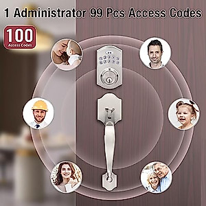 Tinewa Electronic Smart Keypad Deadbolt, Front Door Handle Sets, Keyless Entry Door Deadbolt with Lever Handle, Digital Keypad Deadbolt, Auto Lock, Code Door Lock, Satin Nickel