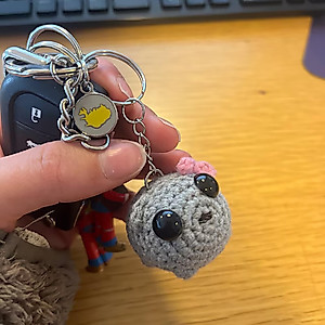 Agromusk Cute Sad Hamster Meme Keychain,Crochet Plush Sad Hamster Meme with Bow Key Rings Chains Bag Charms Kawaii Girl Hamster Handmade Gifts Decor