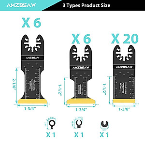 AMZBSAW 32PCS Titanium Oscillating Saw Blades Metal Cutting, Multi Tool Blades Kits for Metal Nails Hard Material and Wood Plastic, Oscillating Tool Blade Fit Dewalt Ryobi Bosch Milwaukee