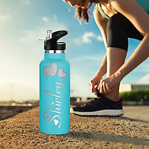 Yananka Personalized Water Bottles with Straw Lid 26 12 oz Custom Stainless Steel Water Bottle Customized with Engraved Name Text Logo for Women Men