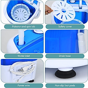 Mini Portable Washing Machine, 5.6 LBS Capacity Portable Washer and Spinner Combo with Spin Cycle Basket & Drain Hose, Semi-automatic Laundry Washer Machine for Apartment Dorm RV