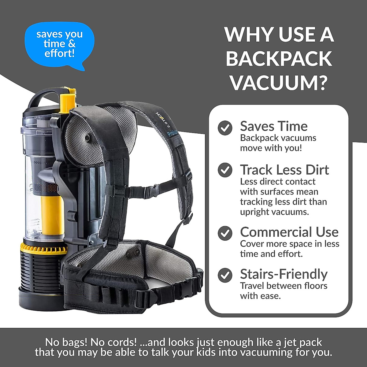 Prolux 2.0 Lightweight Commercial Bagless Backpack Vacuum Cleaner w/Dual HEPA Shield Filtration